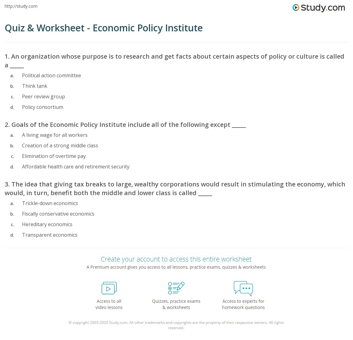 Quiz & Worksheet - Economic Policy Institute | Study.com