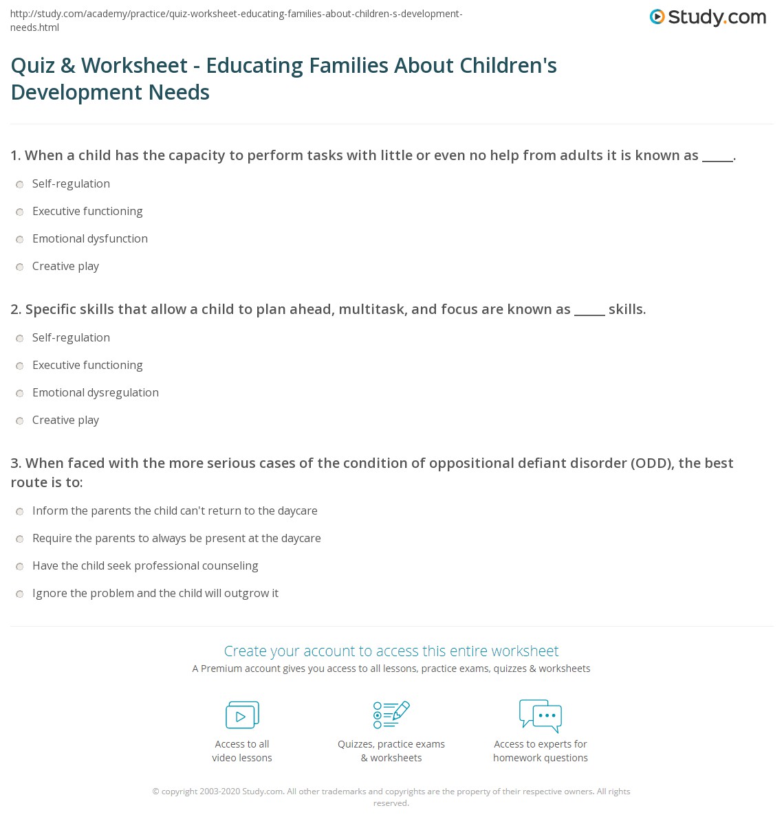 Quiz & Worksheet - Educating Families About Children's Development ...