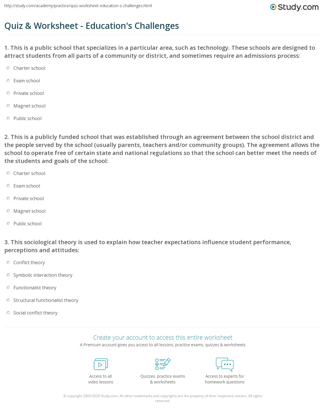 Quiz & Worksheet - Education's Challenges | Study.com