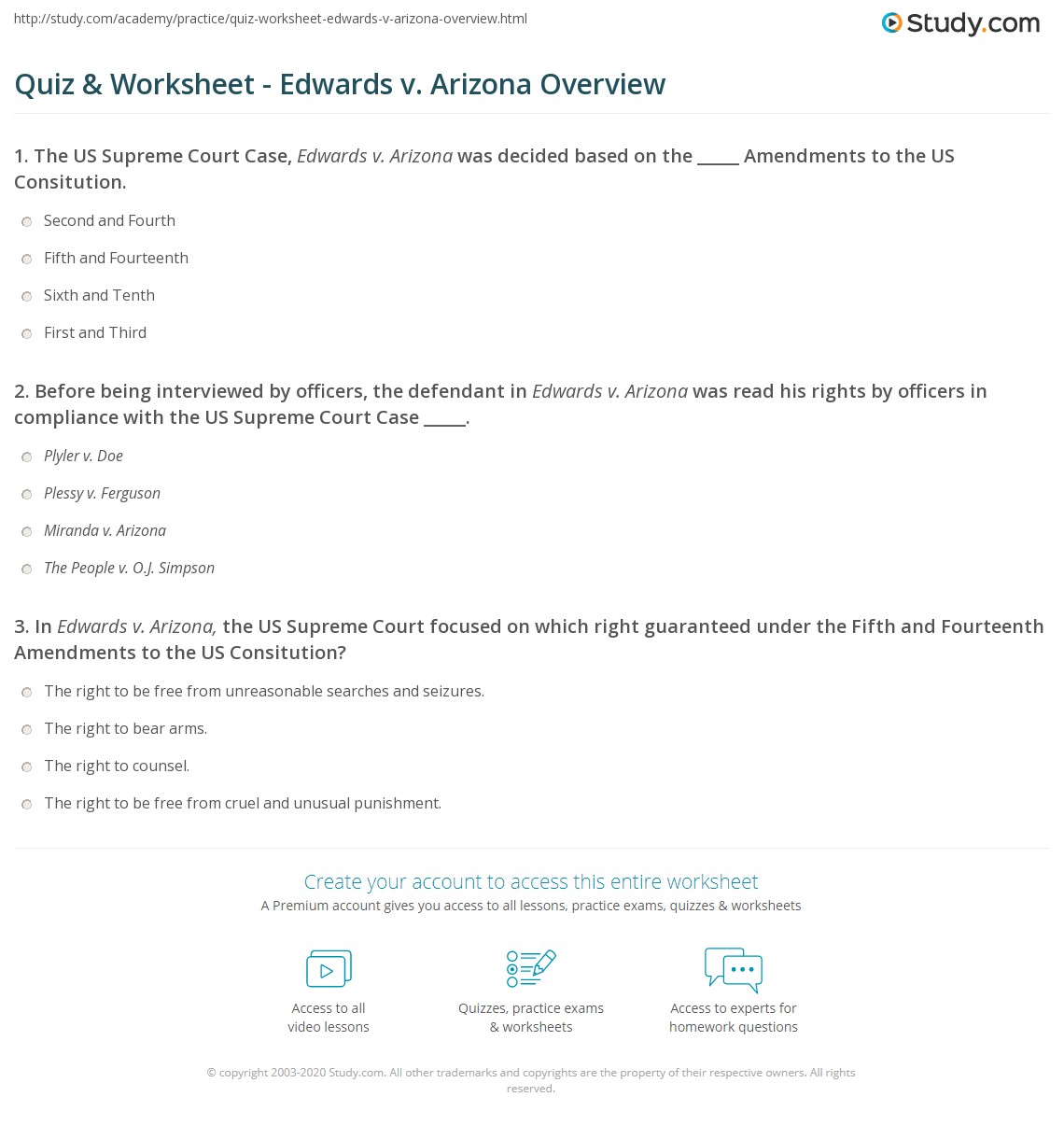 Quiz & Worksheet - Edwards v. Arizona Overview | Study.com