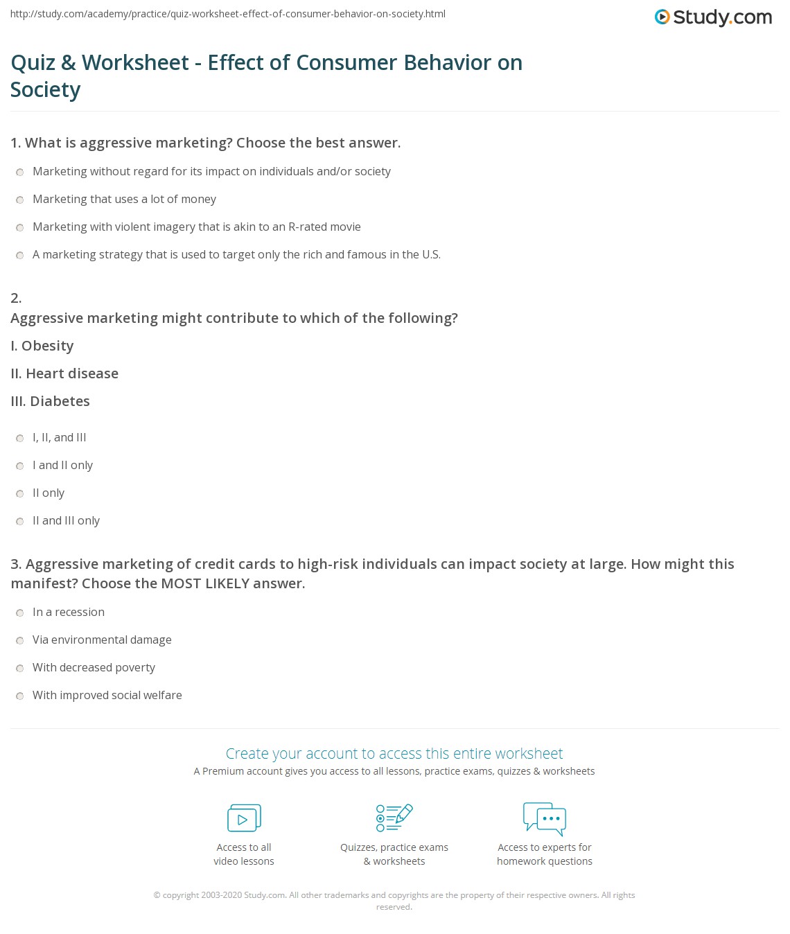 Quiz & Worksheet - Effect of Consumer Behavior on Society | Study.com
