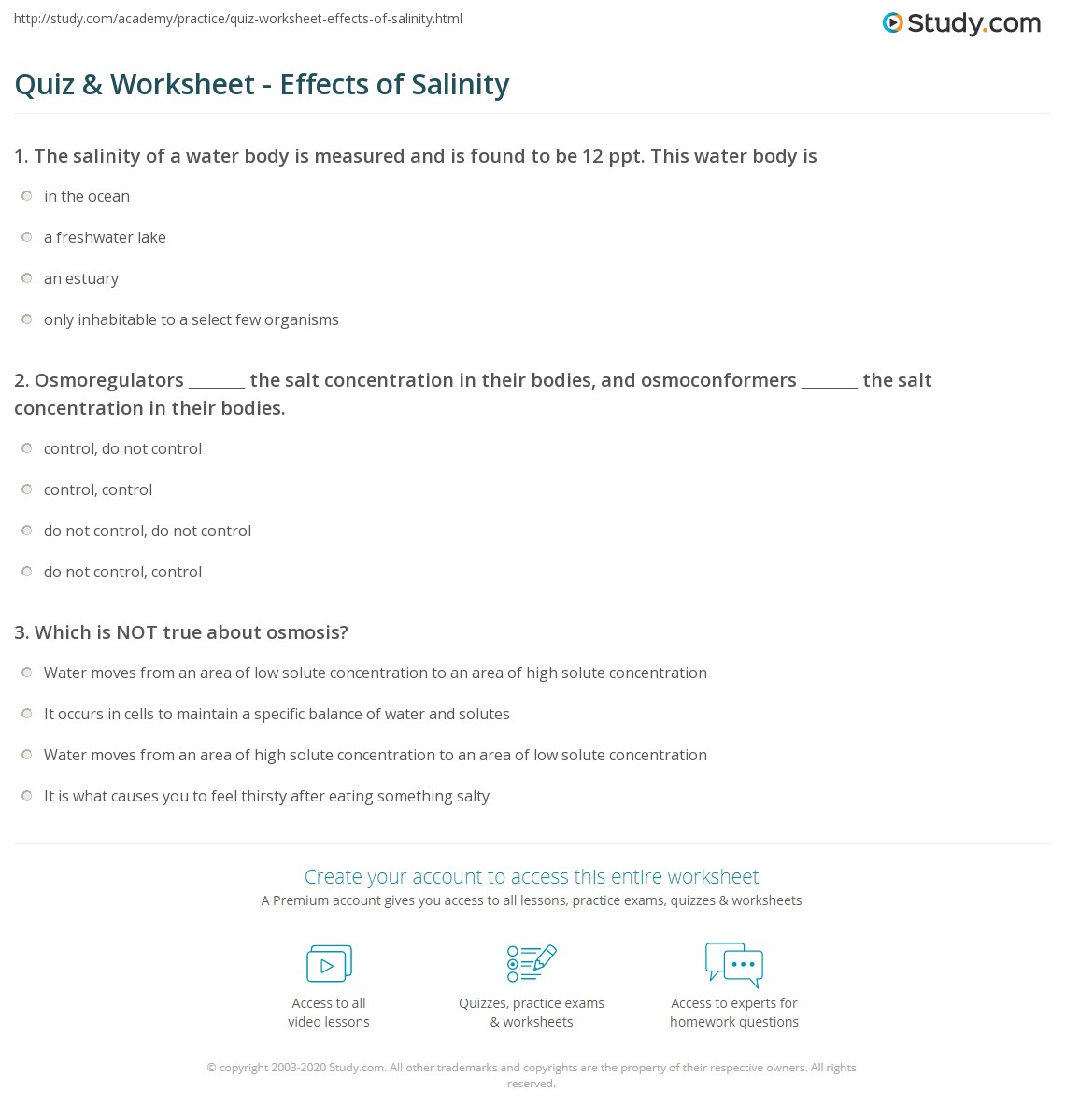Quiz & Worksheet - Effects of Salinity | Study.com
