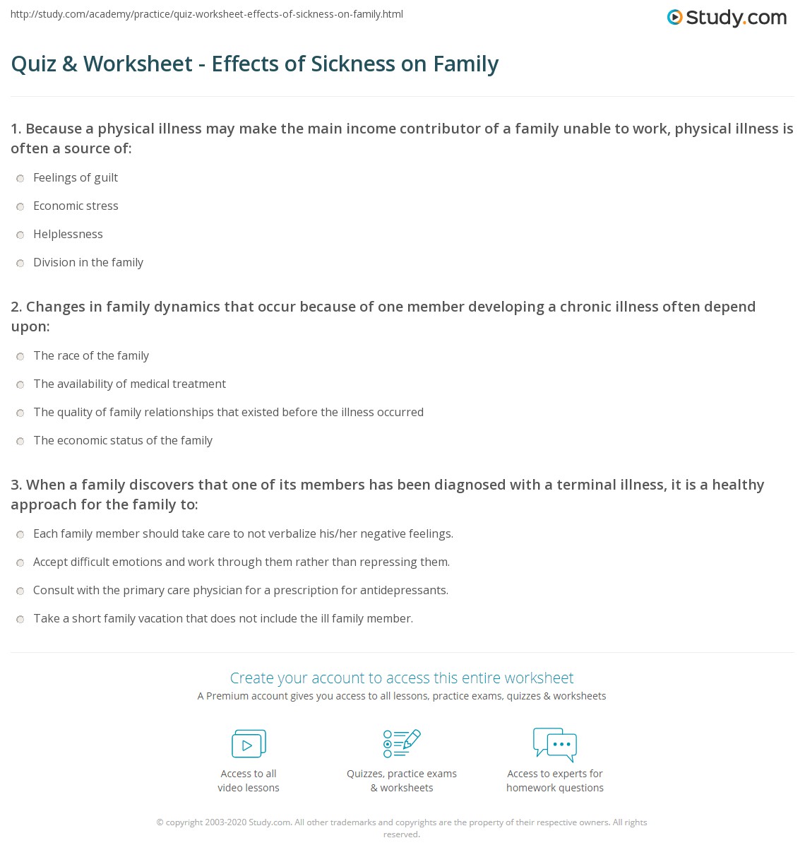 Quiz & Worksheet - Effects of Sickness on Family | Study.com
