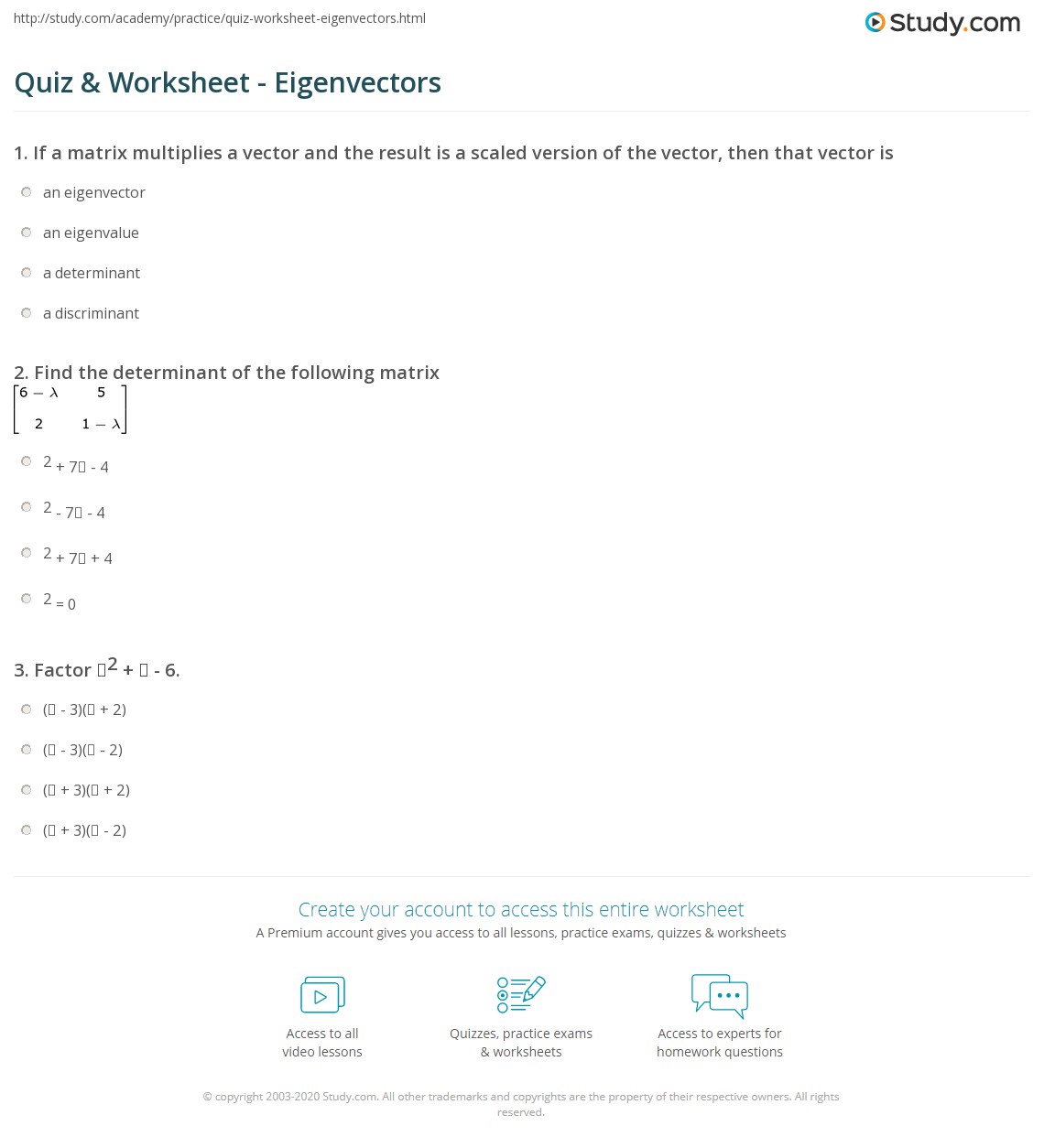 Quiz Worksheet Eigenvectors Study
