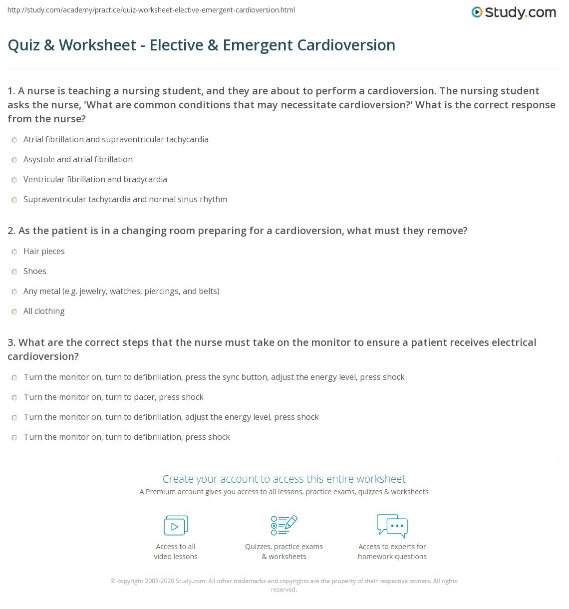 Quiz & Worksheet - Elective & Emergent Cardioversion | Study.com