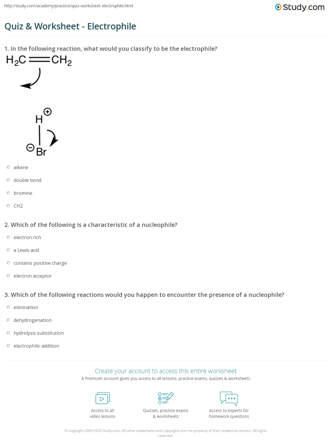 Quiz & Worksheet - Electrophile | Study.com