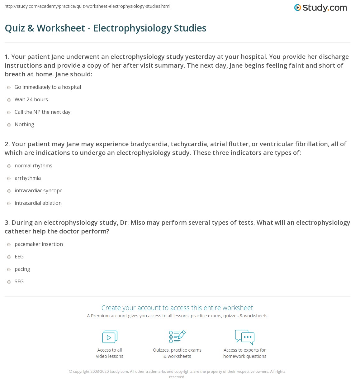 Quiz & Worksheet - Electrophysiology Studies | Study.com