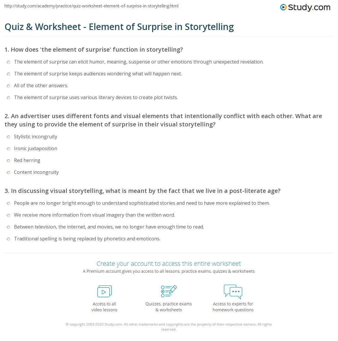 Quiz & Worksheet - Element of Surprise in Storytelling | Study.com