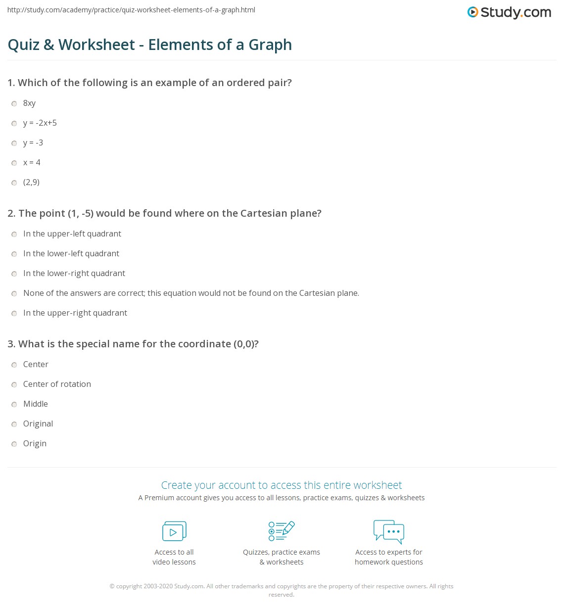 Quiz & Worksheet - Elements of a Graph | Study.com