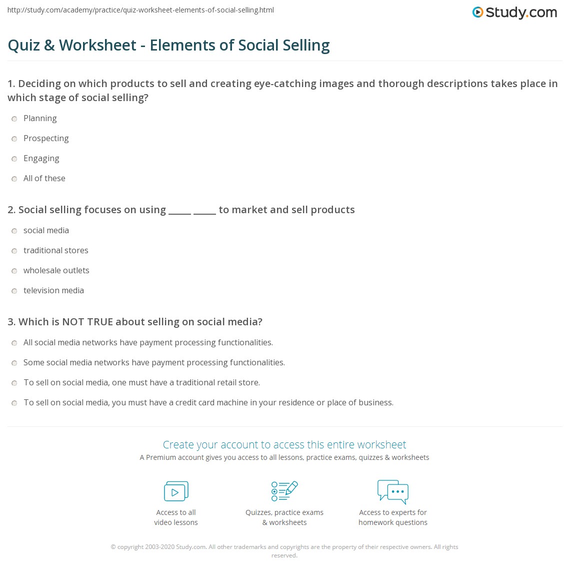 Quiz & Worksheet - Elements of Social Selling | Study.com