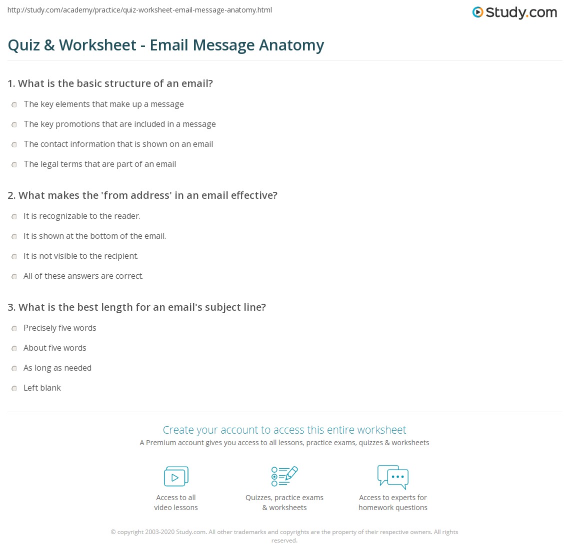 Quiz & Worksheet - Email Message Anatomy | Study.com