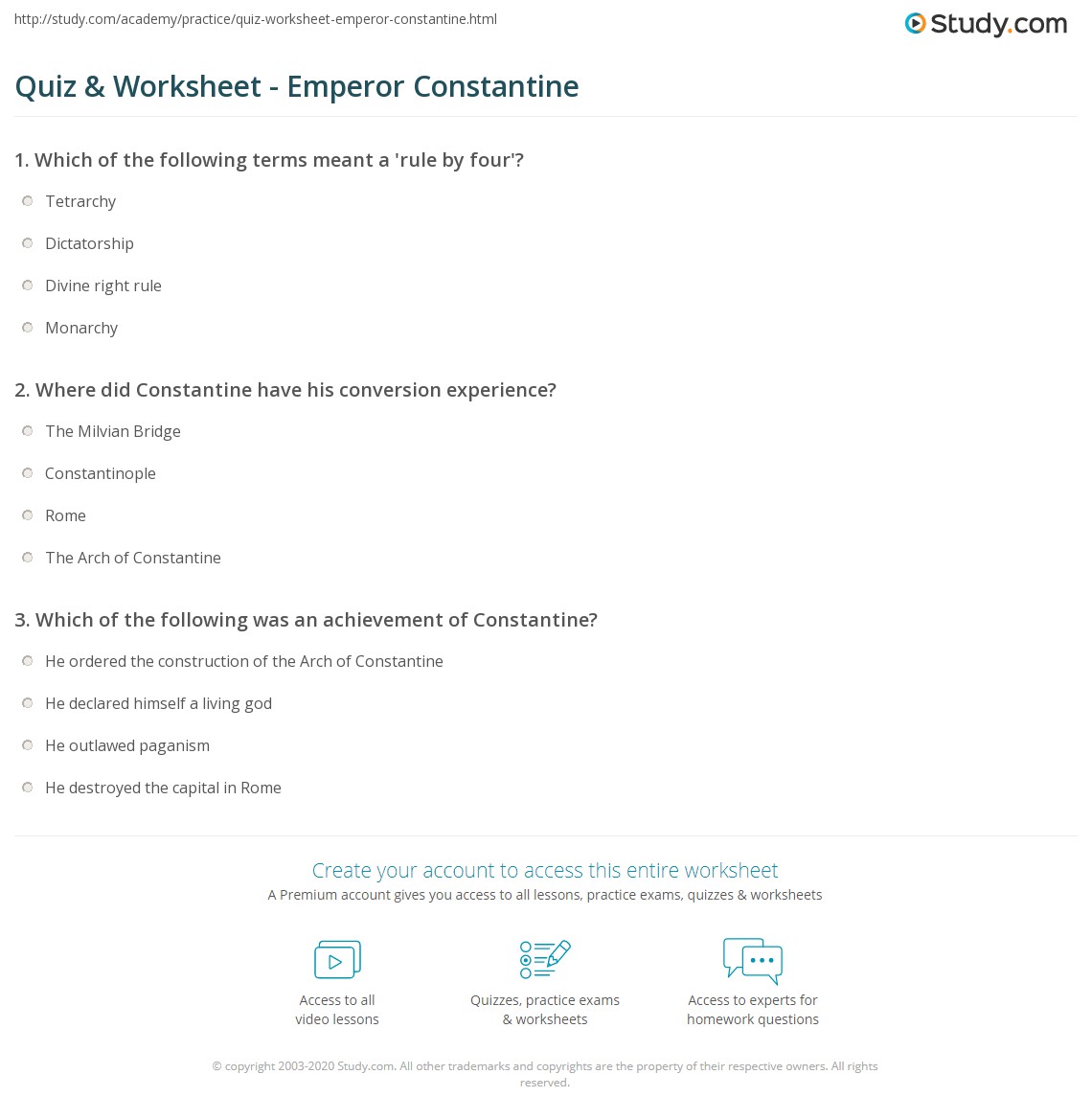 Quiz & Worksheet - Emperor Constantine | Study.com