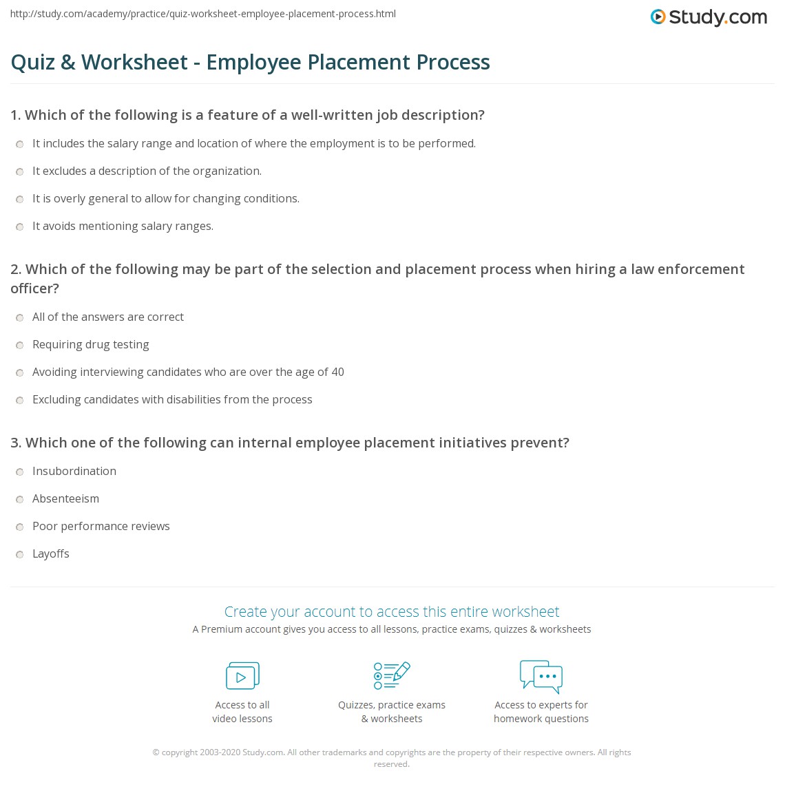 Quiz & Worksheet - Employee Placement Process | Study.com