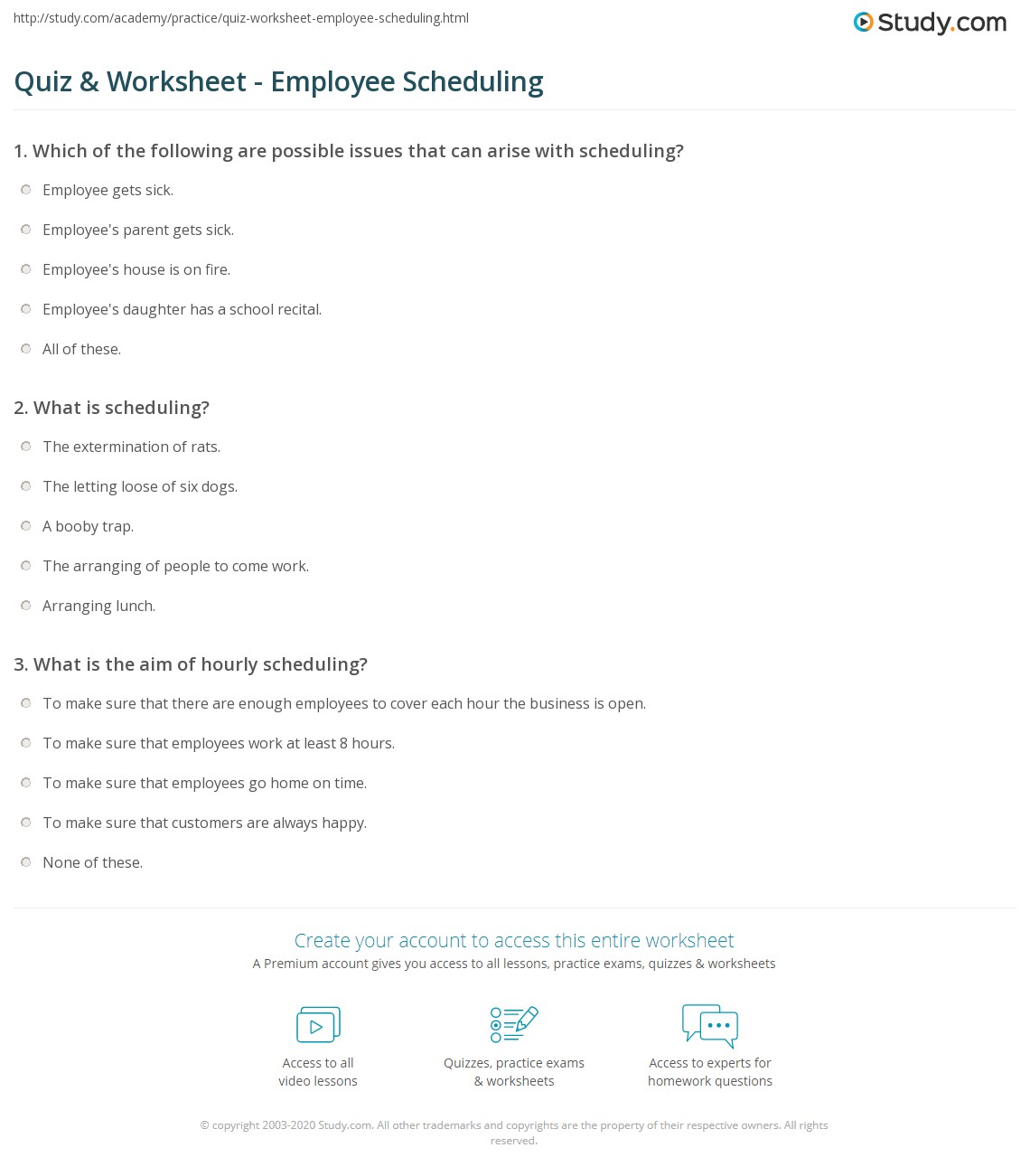 Quiz & Worksheet - Employee Scheduling | Study.com