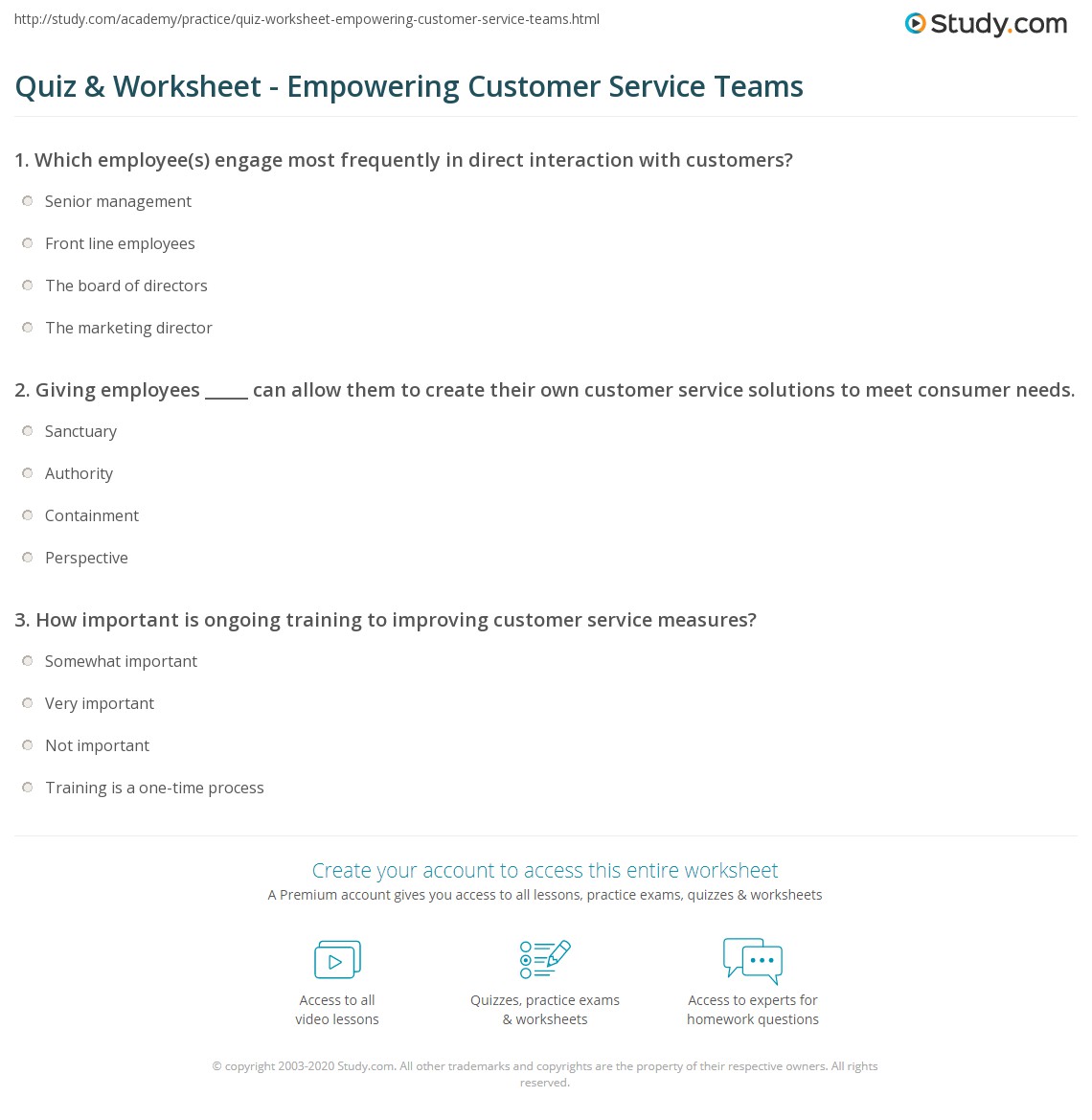 Quiz & Worksheet - Empowering Customer Service Teams | Study.com