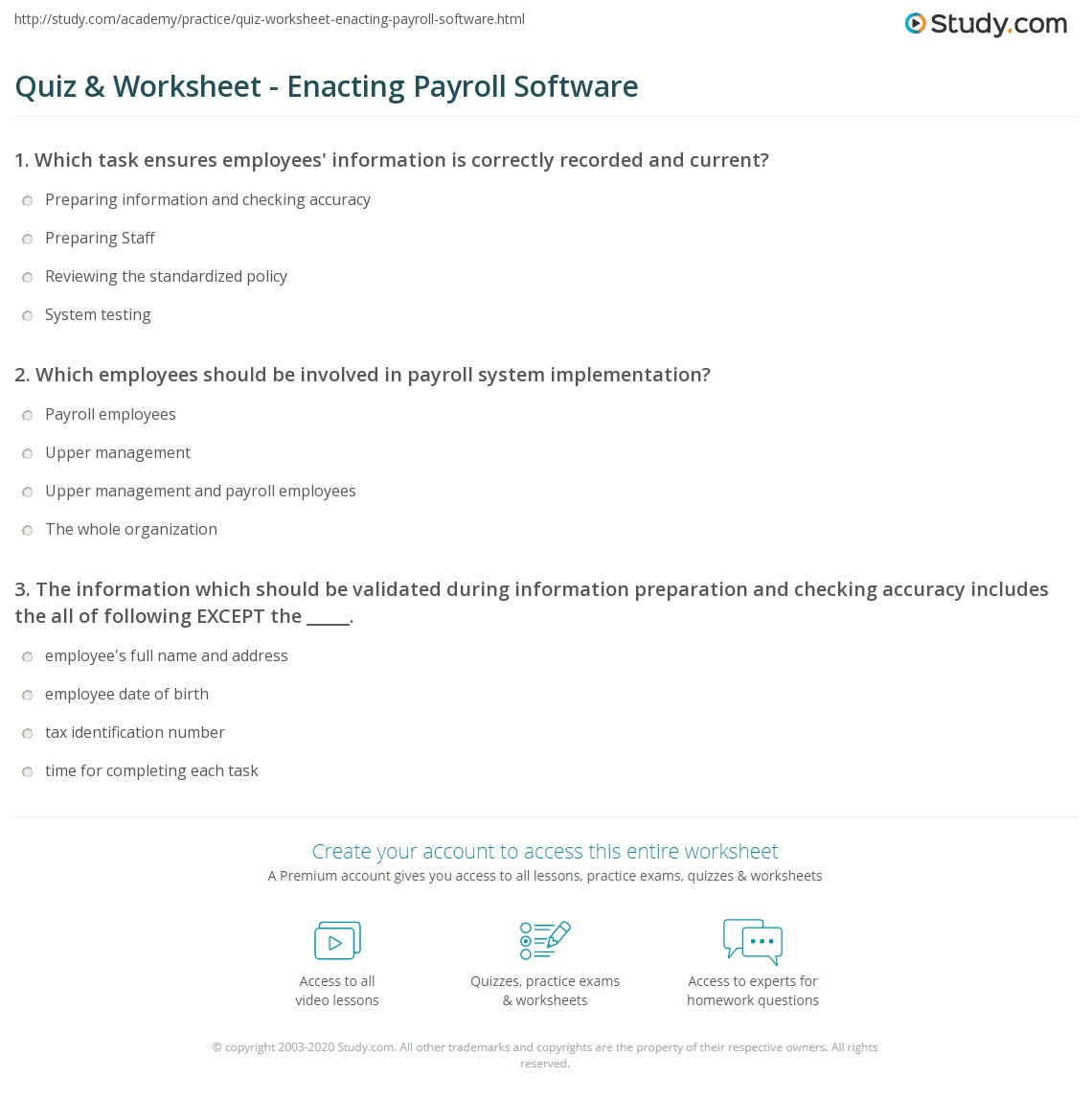 Quiz & Worksheet - Enacting Payroll Software | Study.com