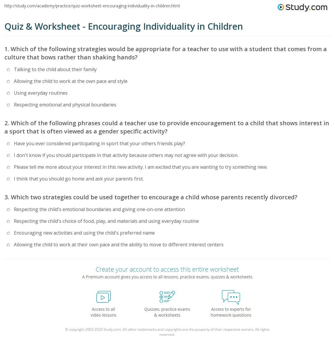Quiz & Worksheet - Encouraging Individuality in Children | Study.com