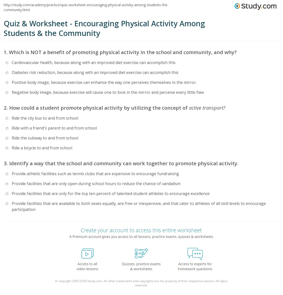 Quiz & Worksheet - Encouraging Physical Activity Among Students & the ...