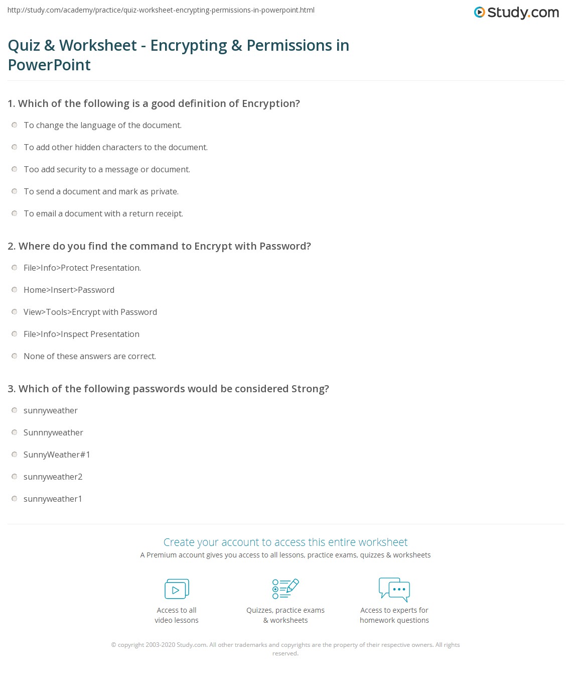 Quiz & Worksheet - Encrypting & Permissions in PowerPoint | Study.com