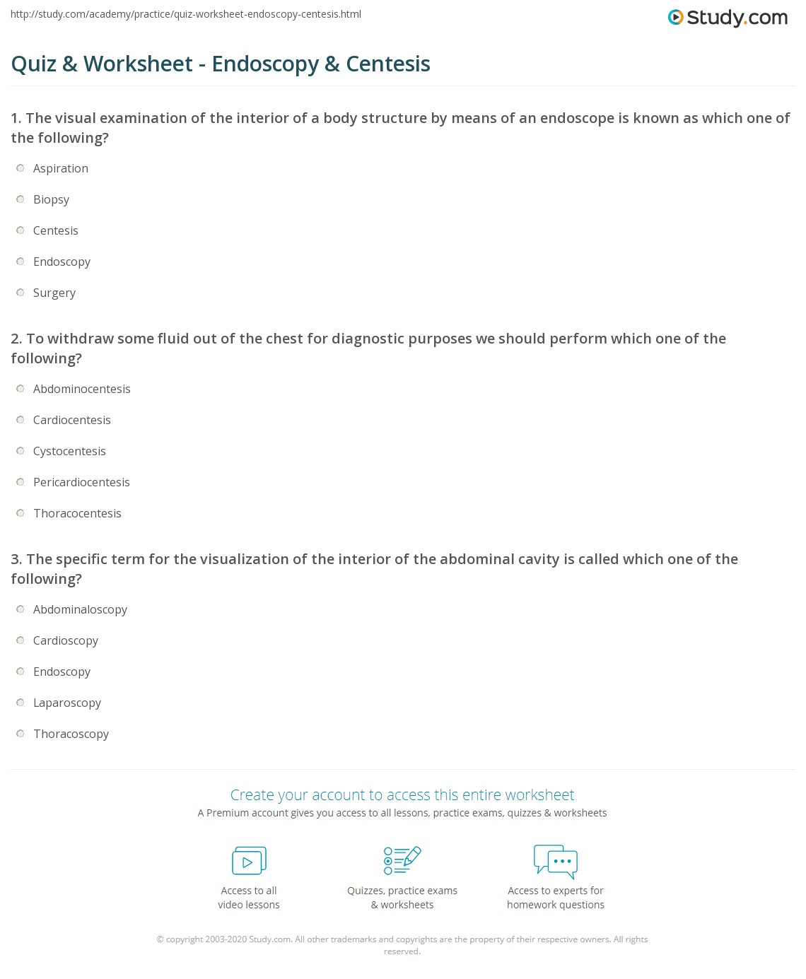 Quiz & Worksheet - Endoscopy & Centesis | Study.com