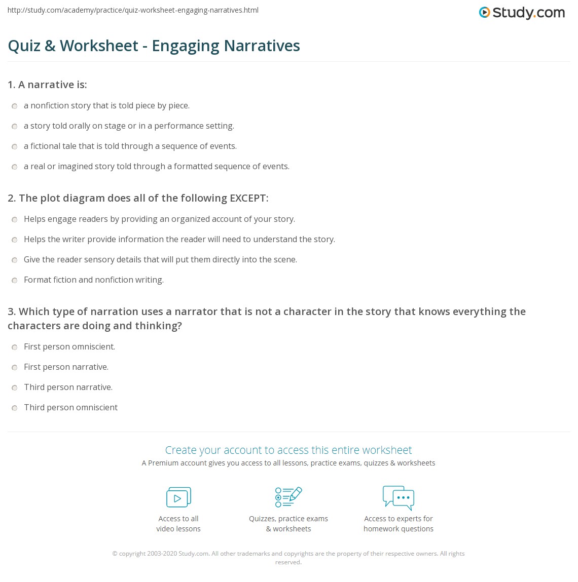 Quiz & Worksheet - Engaging Narratives | Study.com