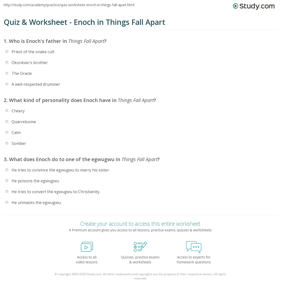 Quiz & Worksheet - Enoch in Things Fall Apart | Study.com