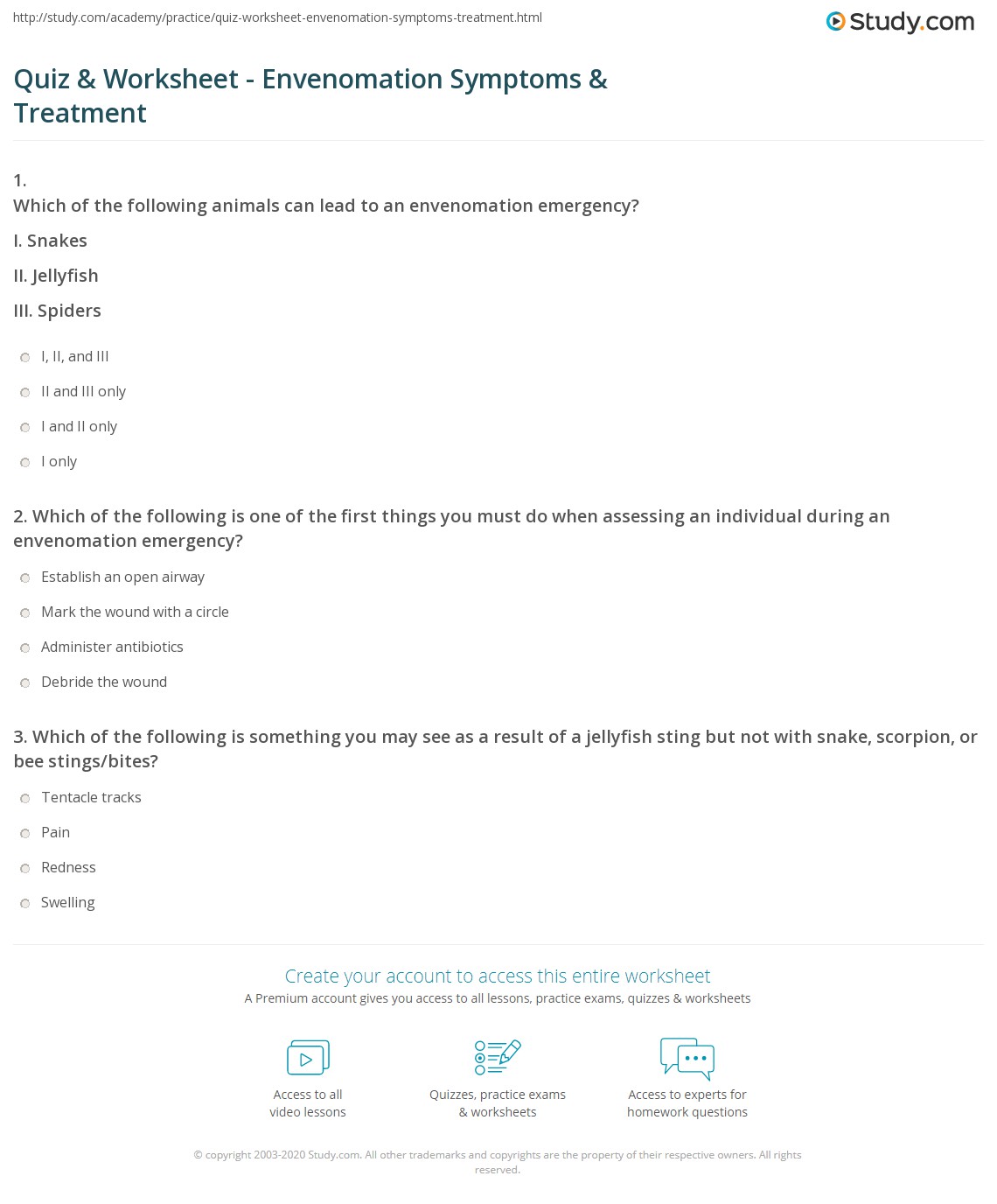 Quiz & Worksheet - Envenomation Symptoms & Treatment | Study.com