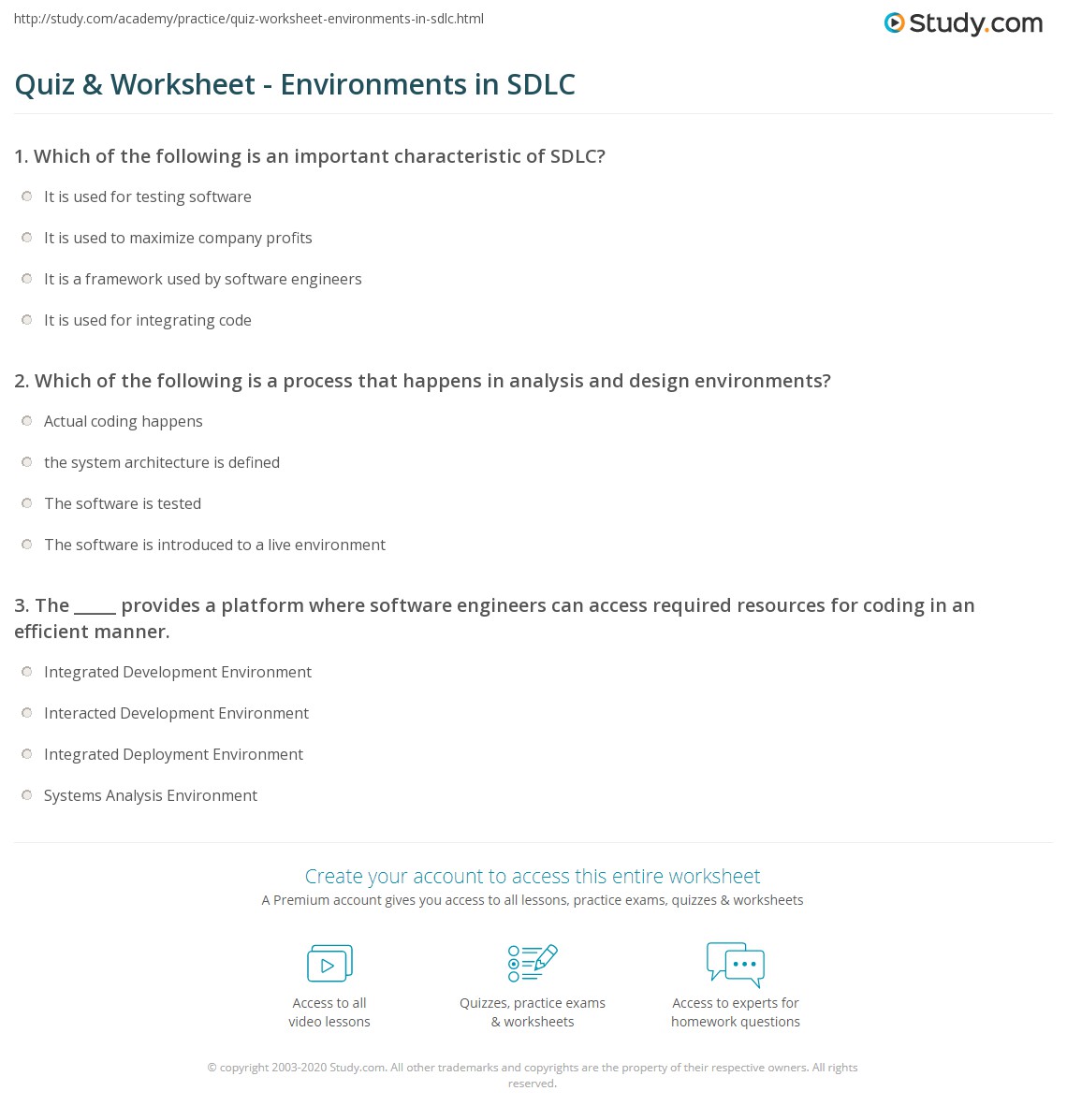 Quiz & Worksheet - Environments in SDLC | Study.com