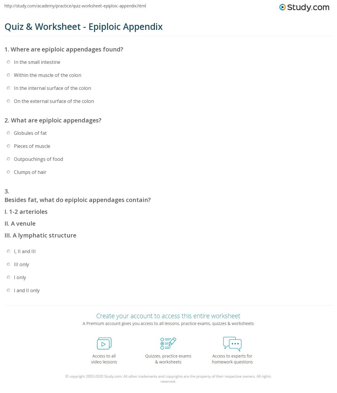 Quiz & Worksheet - Epiploic Appendix | Study.com