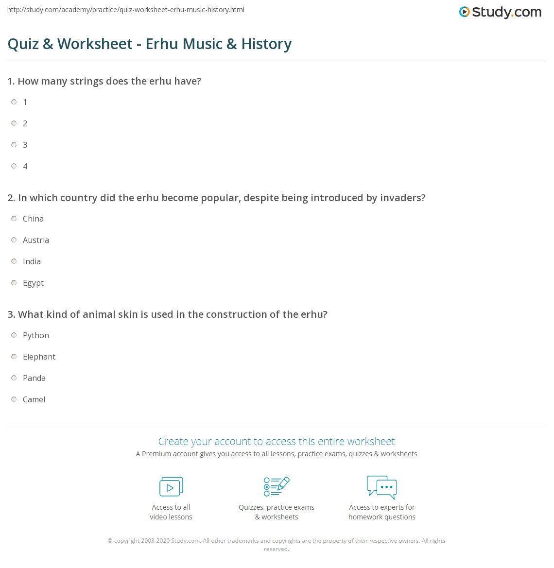 Quiz & Worksheet - Erhu Music & History | Study.com