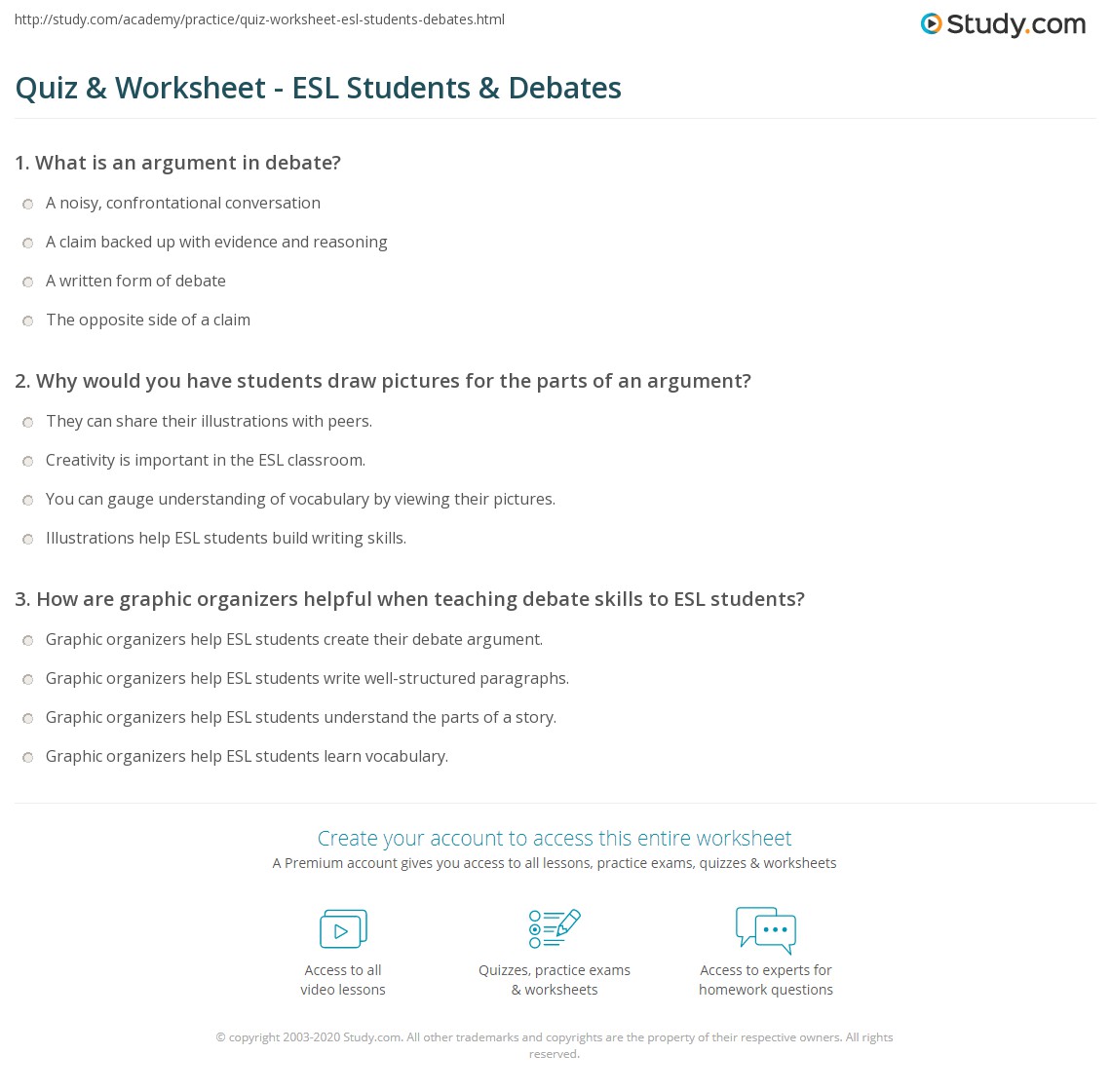 Quiz & Worksheet - ESL Students & Debates | Study.com