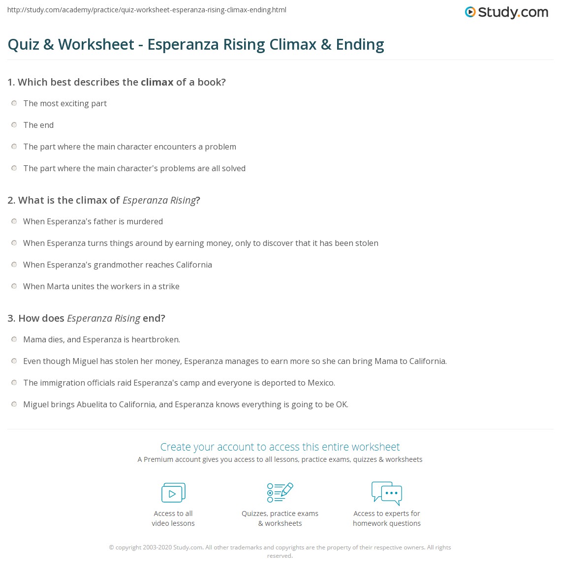 Quiz & Worksheet - Esperanza Rising Climax & Ending | Study.com