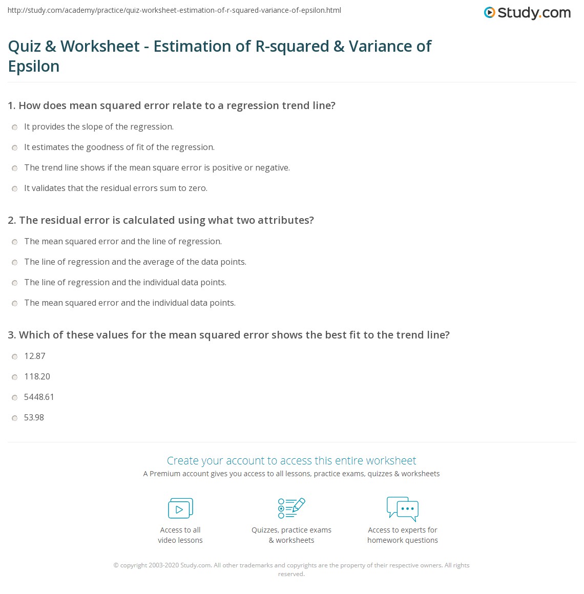 Quiz & Worksheet - Estimation of R-squared & Variance of Epsilon ...