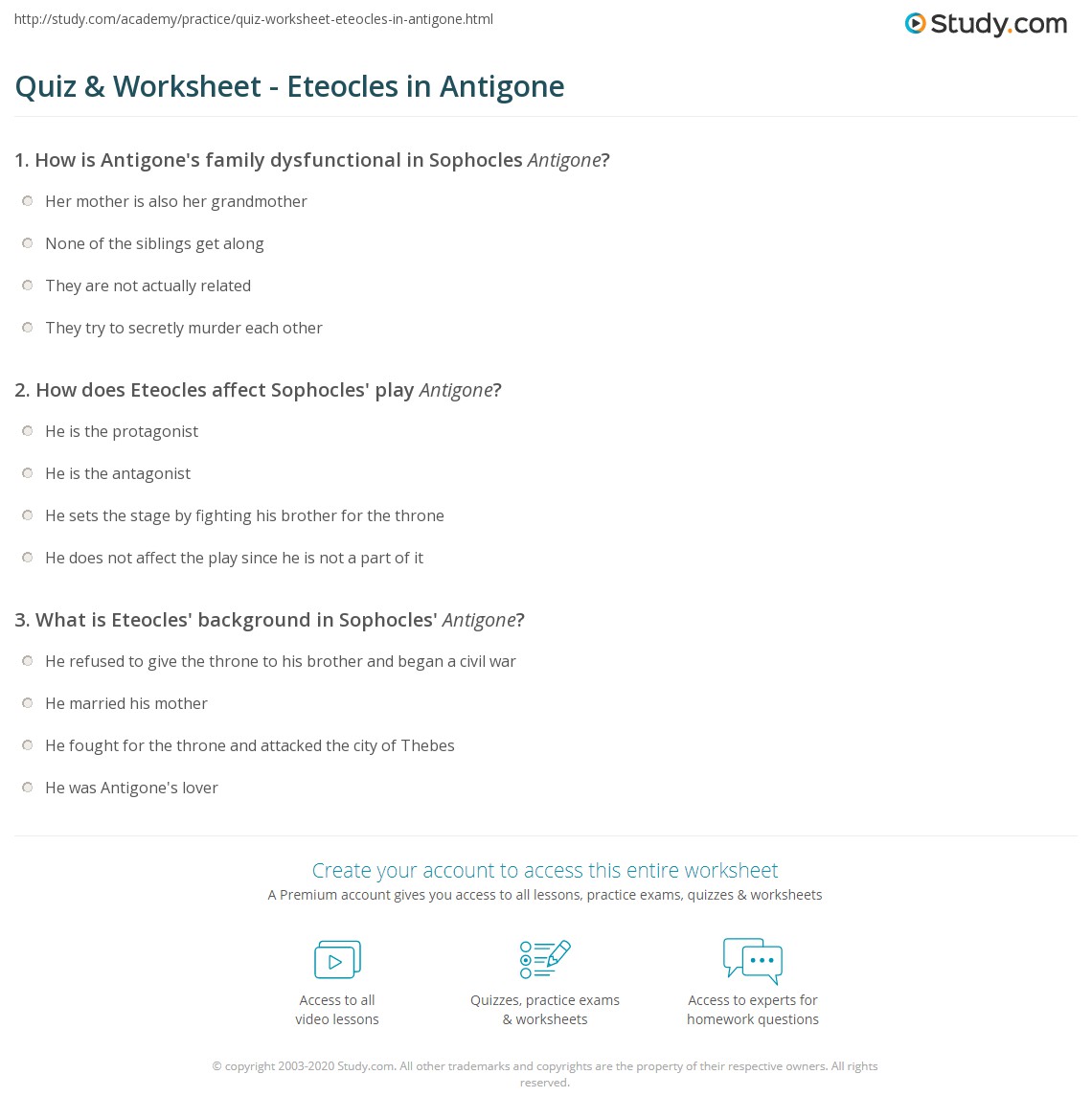 Quiz & Worksheet - Eteocles in Antigone | Study.com