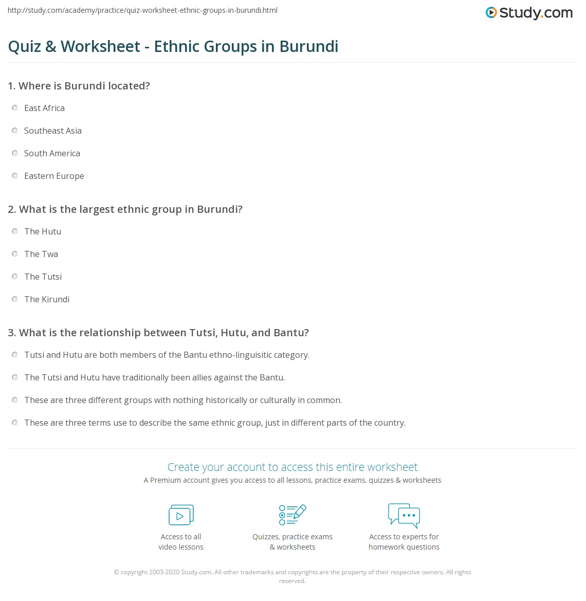 Quiz & Worksheet - Ethnic Groups in Burundi | Study.com