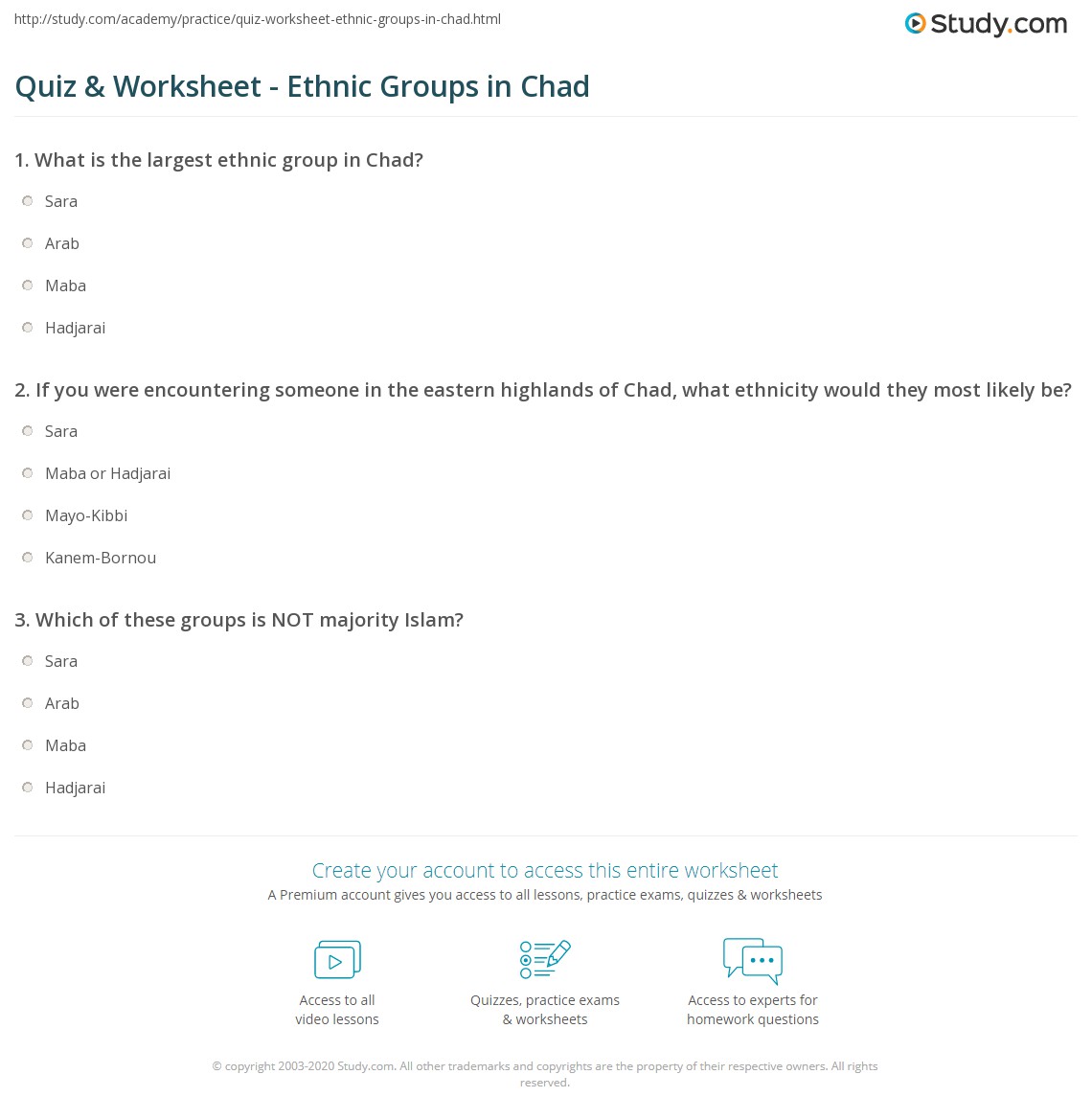 Quiz & Worksheet - Ethnic Groups in Chad | Study.com