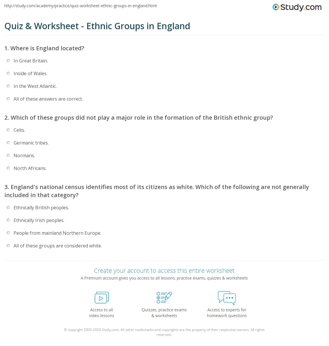 Quiz & Worksheet - Ethnic Groups in England | Study.com