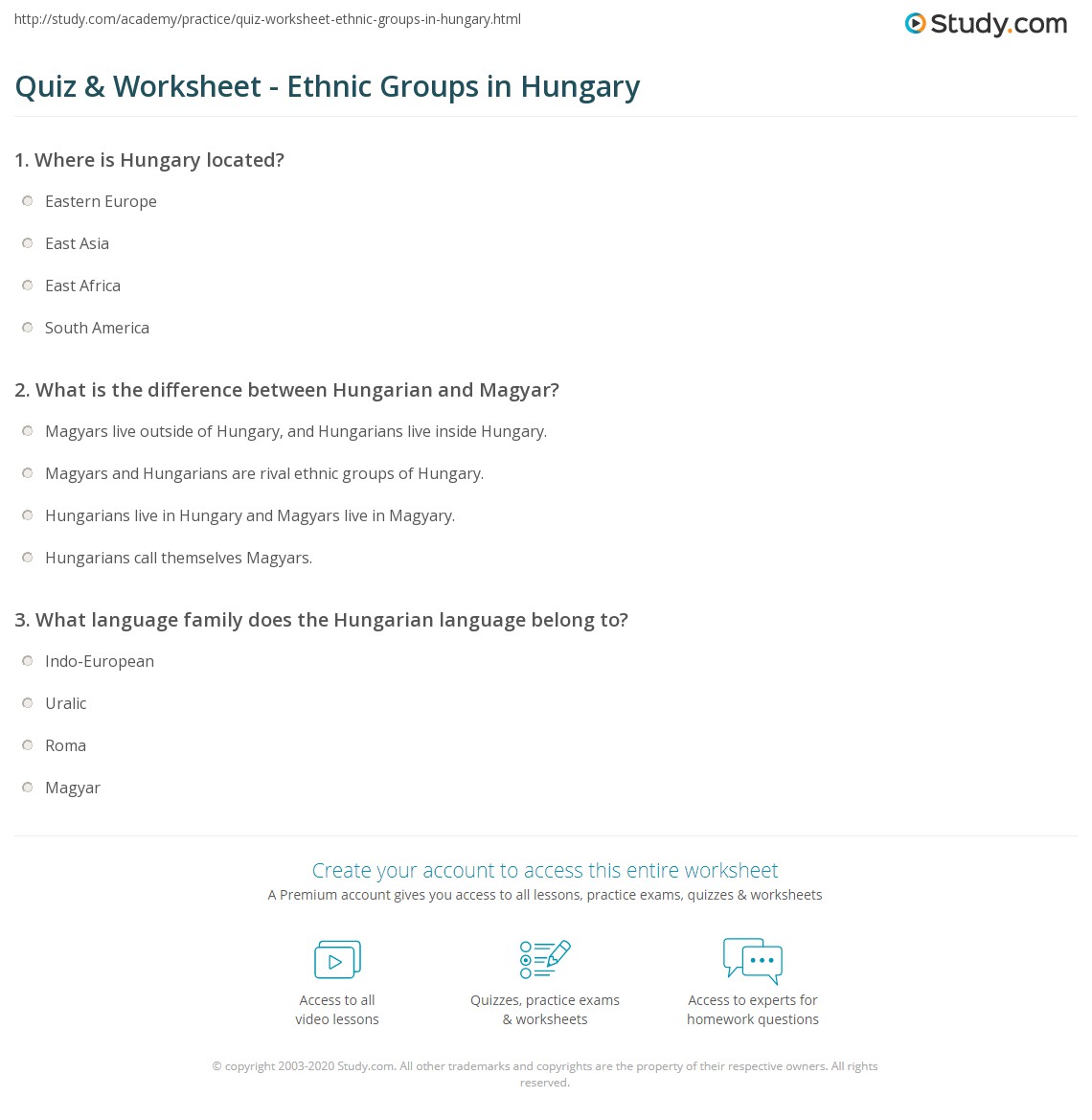 Quiz & Worksheet - Ethnic Groups in Hungary | Study.com