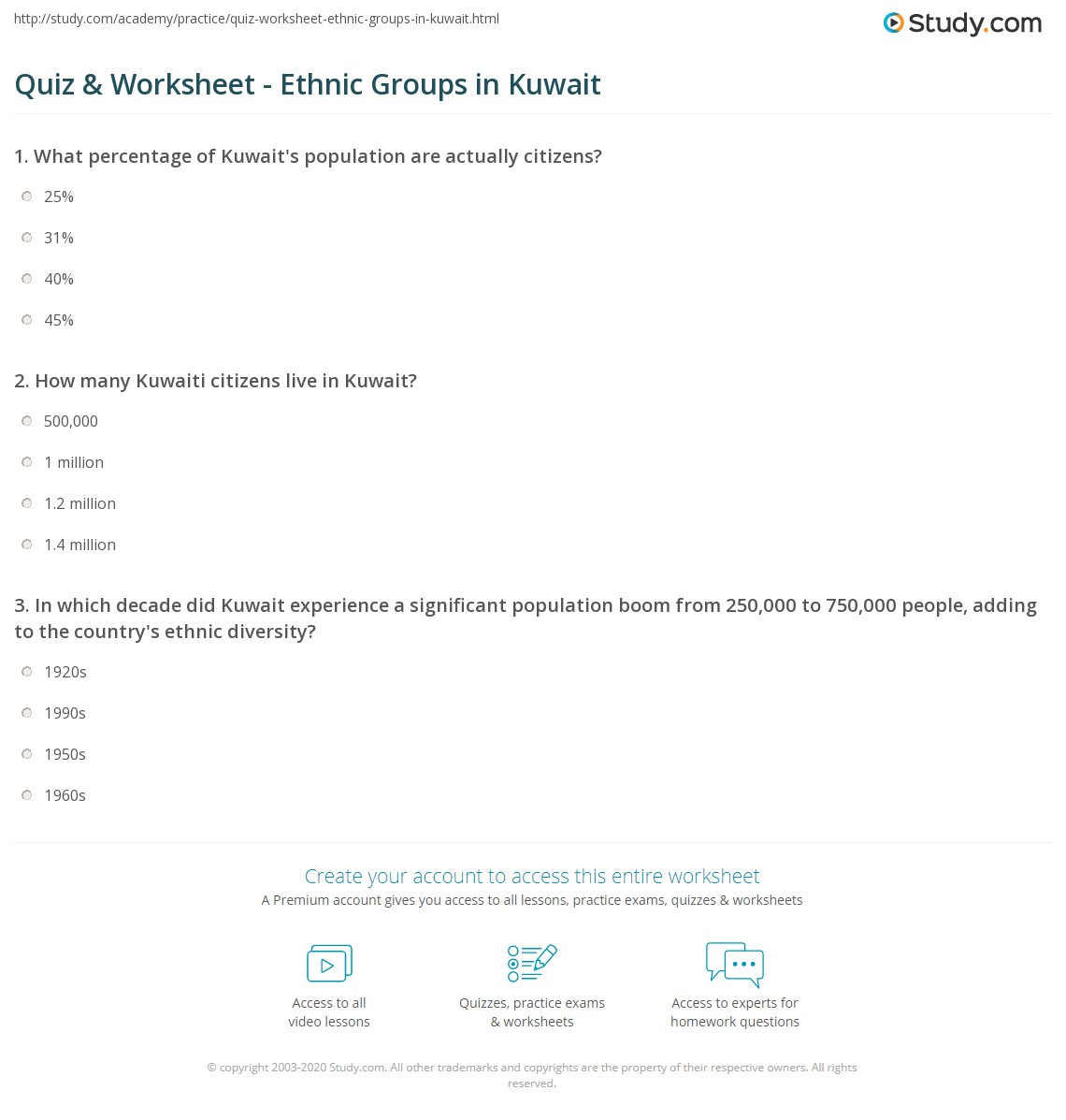 Quiz & Worksheet - Ethnic Groups in Kuwait | Study.com