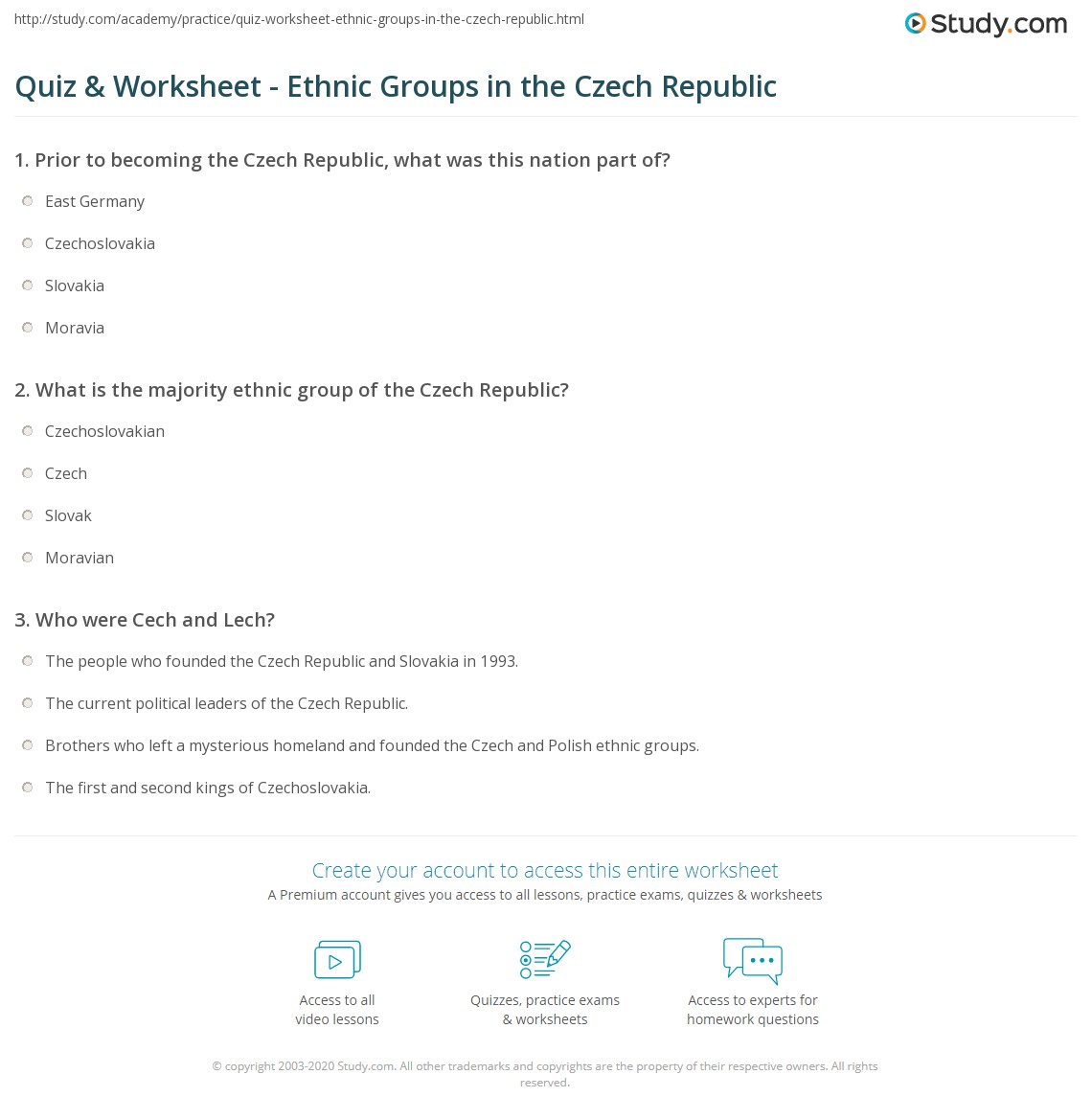 Quiz & Worksheet - Ethnic Groups in the Czech Republic | Study.com