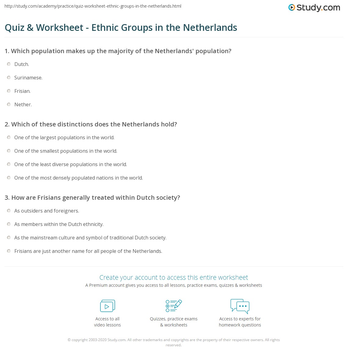 Quiz & Worksheet - Ethnic Groups in the Netherlands | Study.com