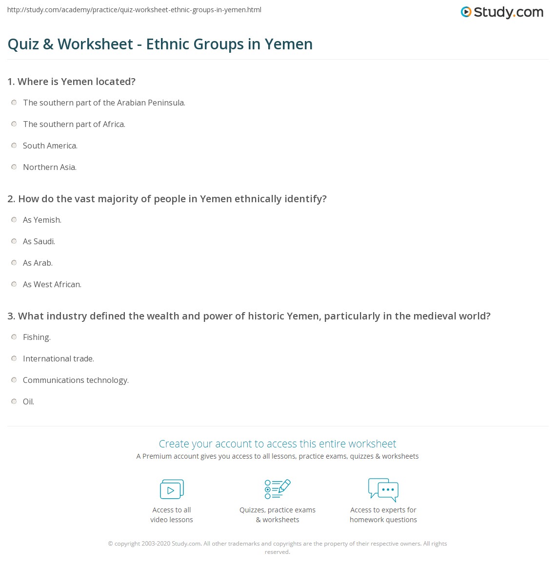 Quiz & Worksheet - Ethnic Groups in Yemen | Study.com