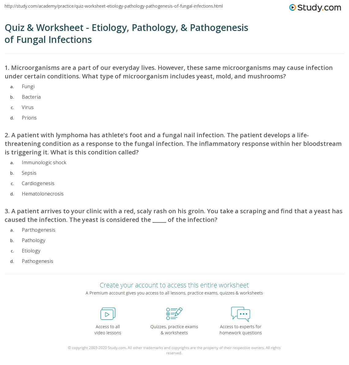Quiz & Worksheet - Etiology, Pathology, & Pathogenesis of Fungal ...