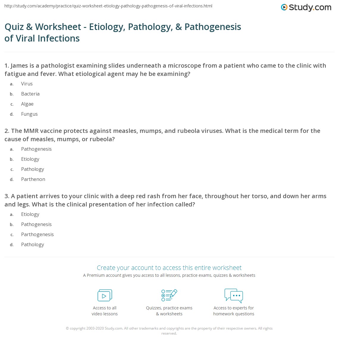 Quiz & Worksheet - Etiology, Pathology, & Pathogenesis of Viral ...