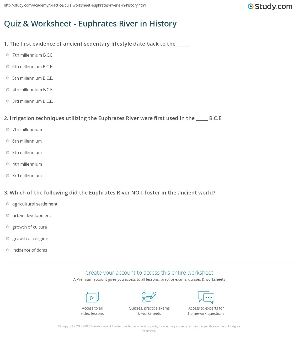 Quiz & Worksheet - Euphrates River in History | Study.com