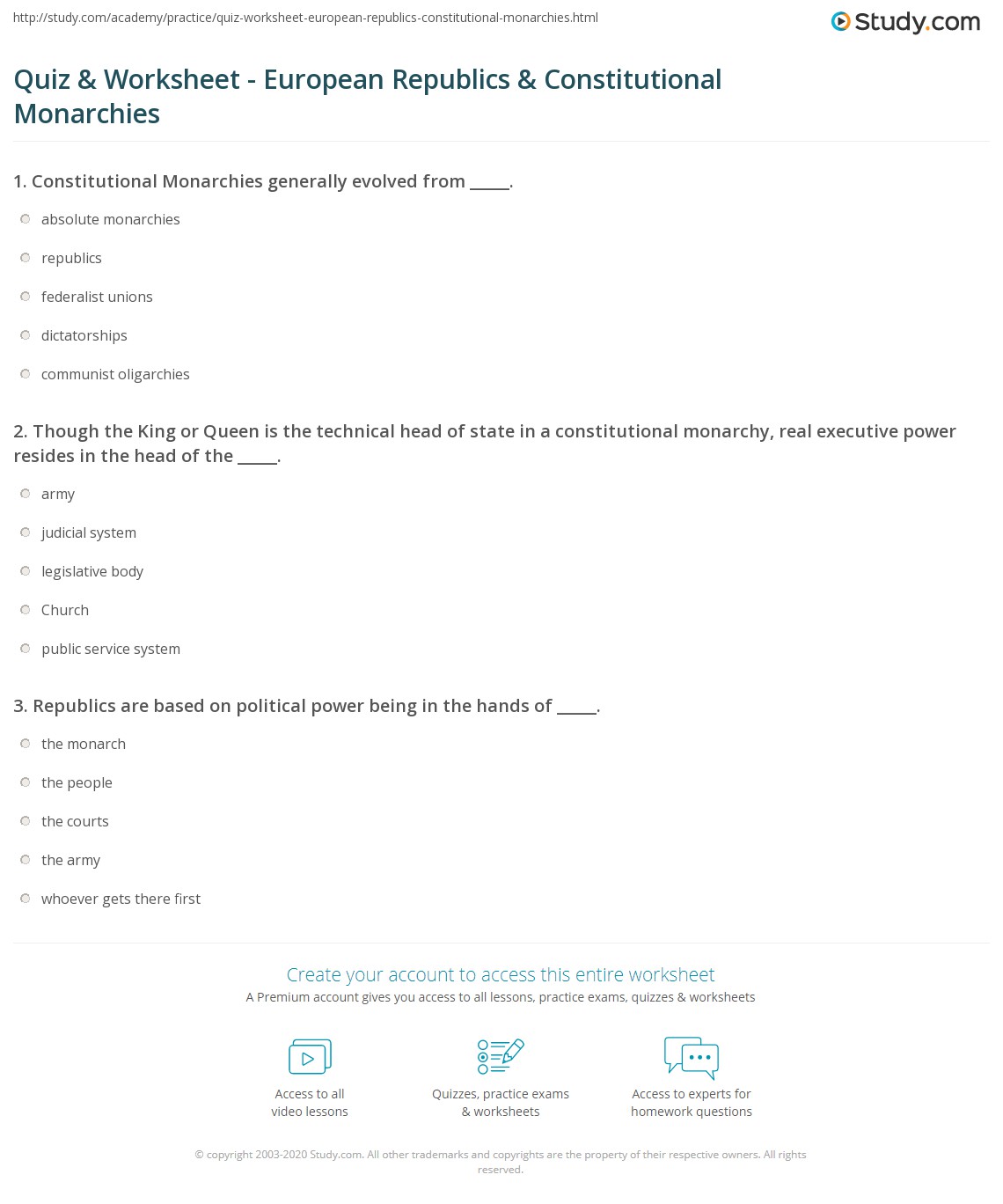 Quiz & Worksheet - European Republics & Constitutional Monarchies ...