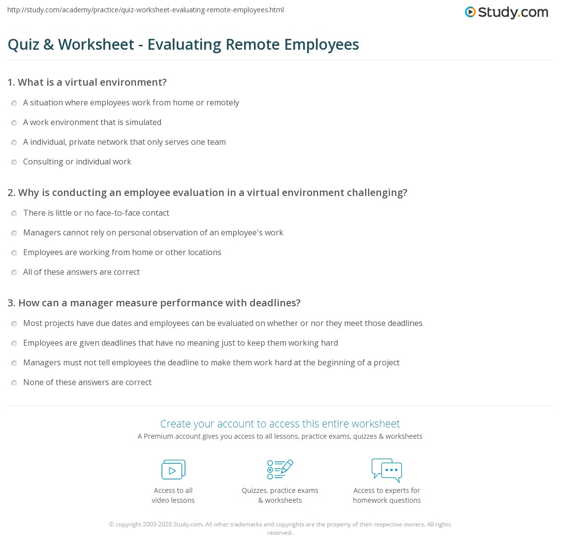 Quiz & Worksheet - Evaluating Remote Employees | Study.com