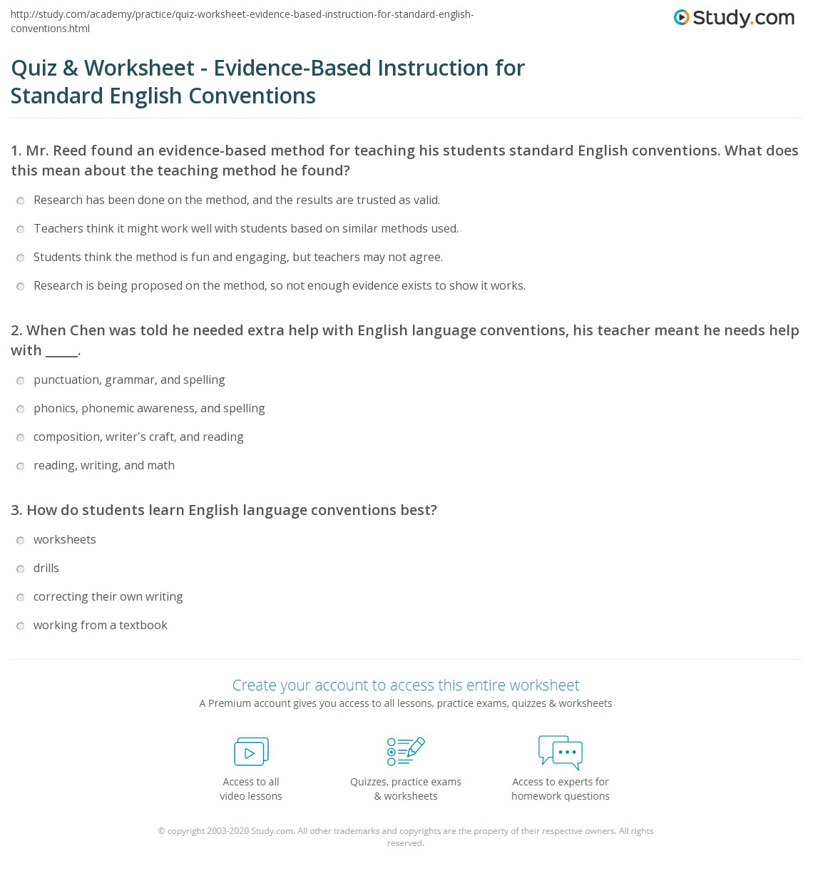 Quiz & Worksheet - Evidence-Based Instruction for Standard English ...