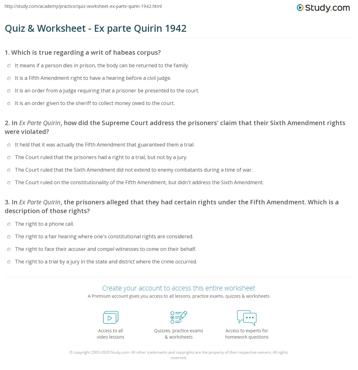 Quiz & Worksheet - Ex parte Quirin 1942 | Study.com