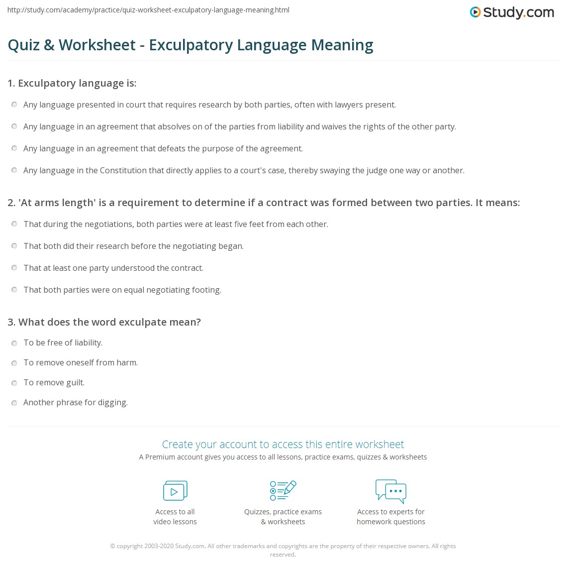 Quiz & Worksheet - Exculpatory Language Meaning | Study.com